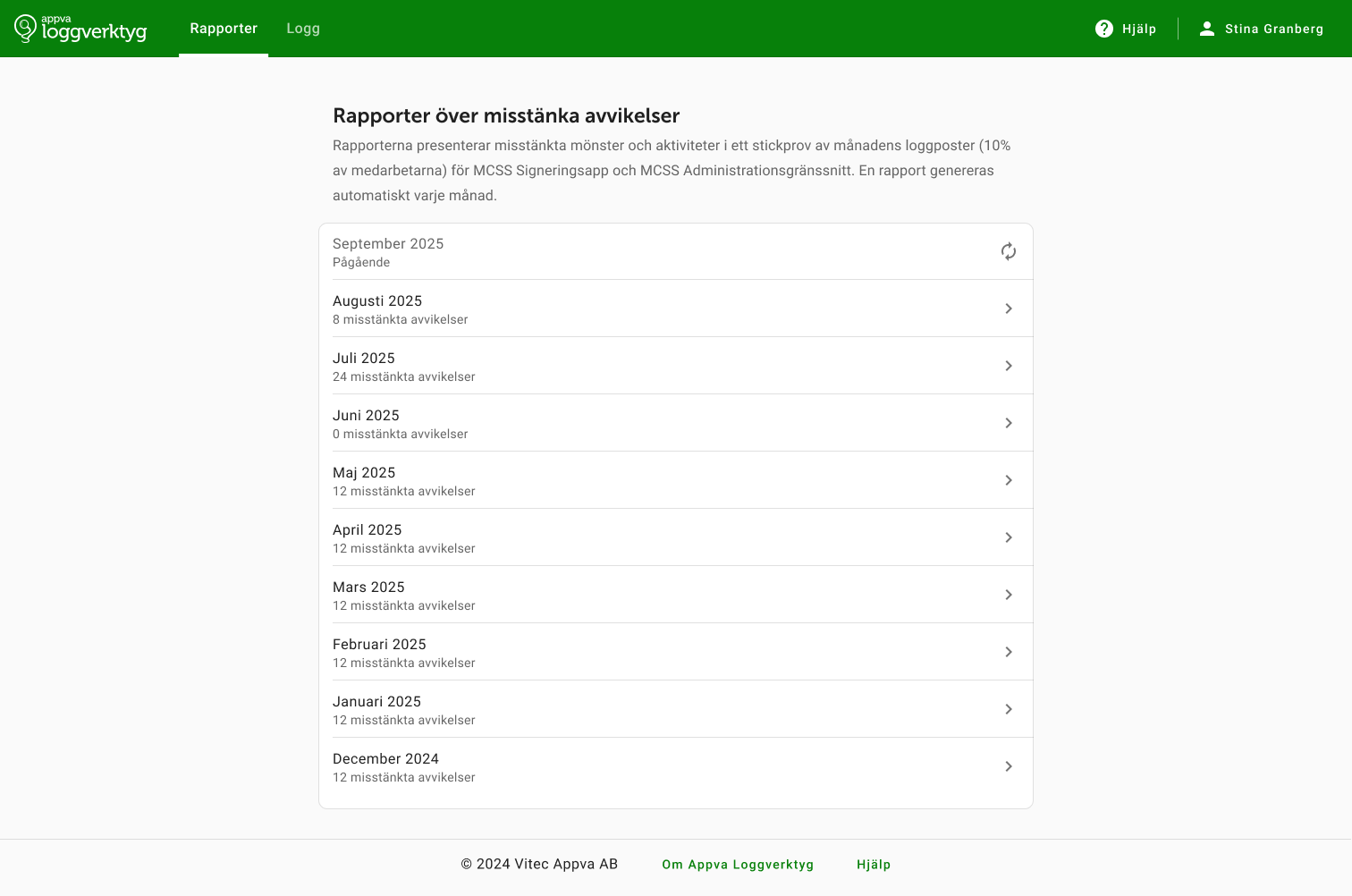 Loggverktyget: Rapporter – Vitec Appva Support